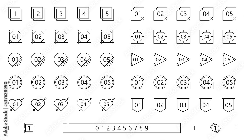 Infographics number box frames. Business diagram indicator outline ...