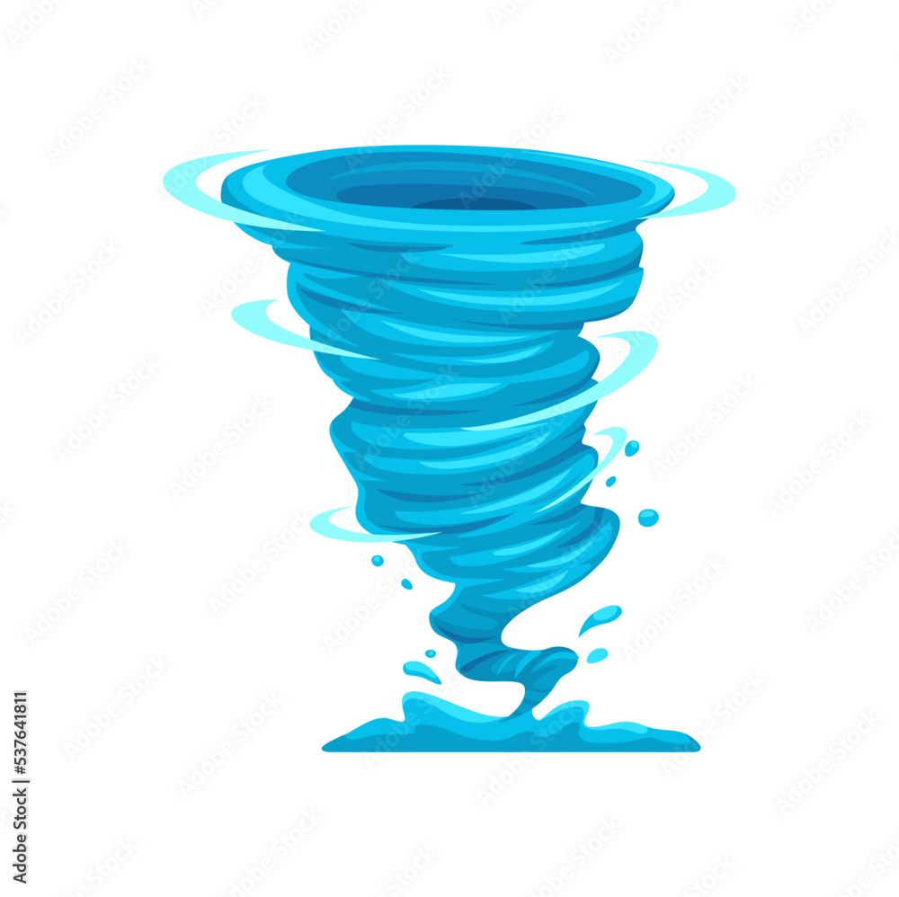Cartoon tornado, storm, cyclone vector isolated twisted vortex. Blue ...