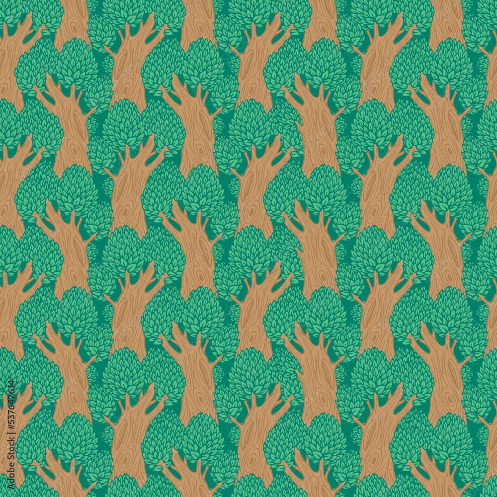 Seamless pattern with old deciduous trees. Vector background with dense ...
