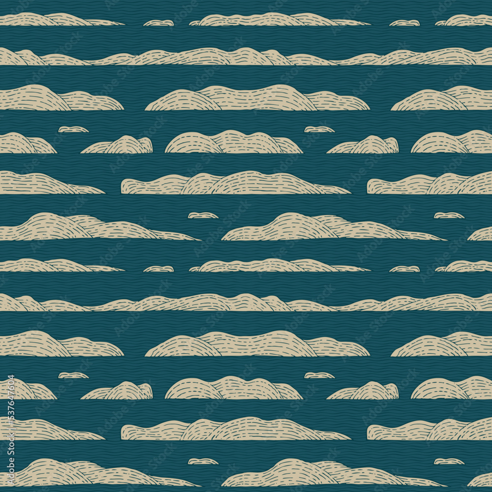 Decorative seamless pattern with hand-drawn lines in the form islands ...