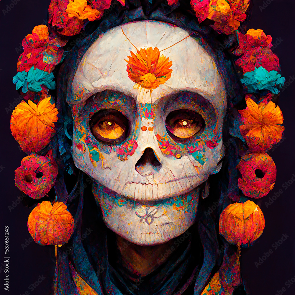 Painting of sugar skull makeup. Calavera Catrina, dia de los muertos ...