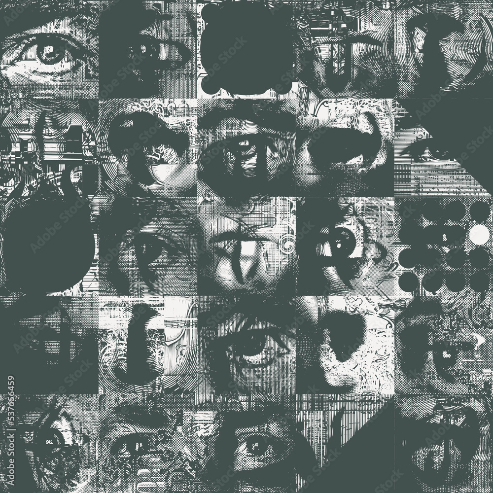 Seamless abstract pattern with human eyes and mouths expressing various ...