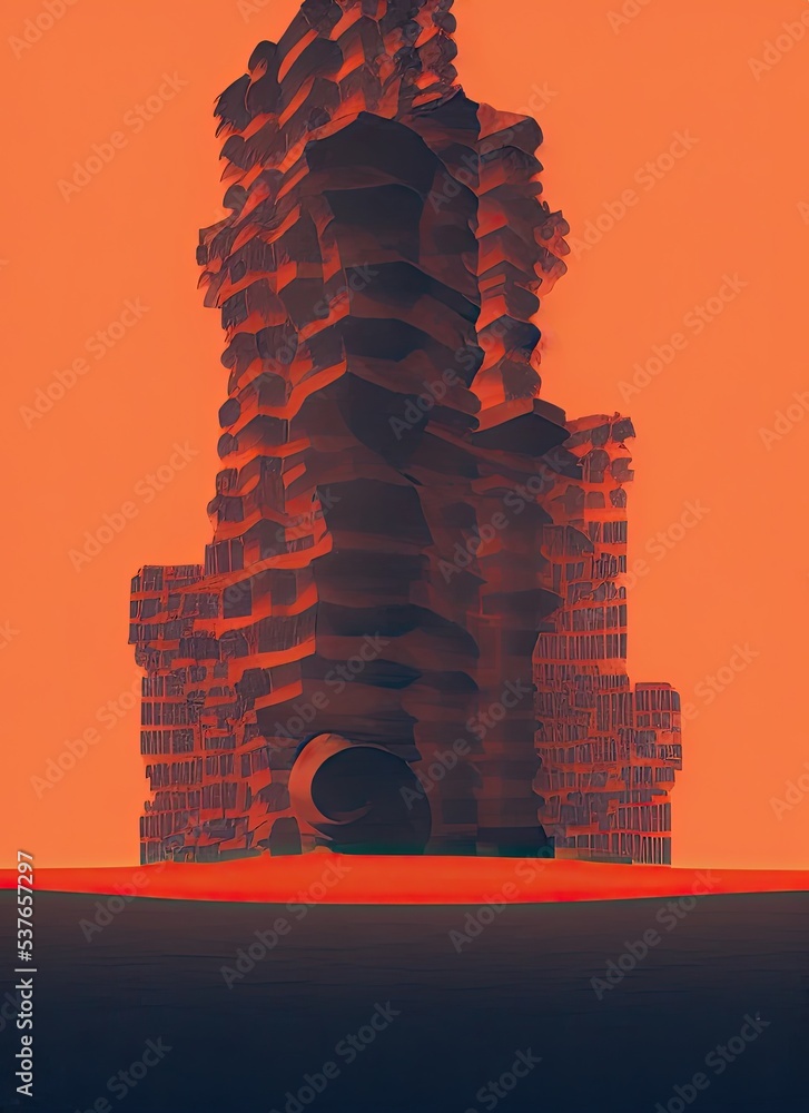 Art deco mars brutalist architecture brutalism with dark blue and dark ...