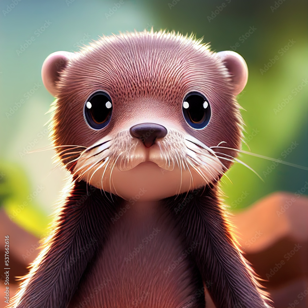 cute otter with big eyes, animation cartoon style, made by AI Stock ...
