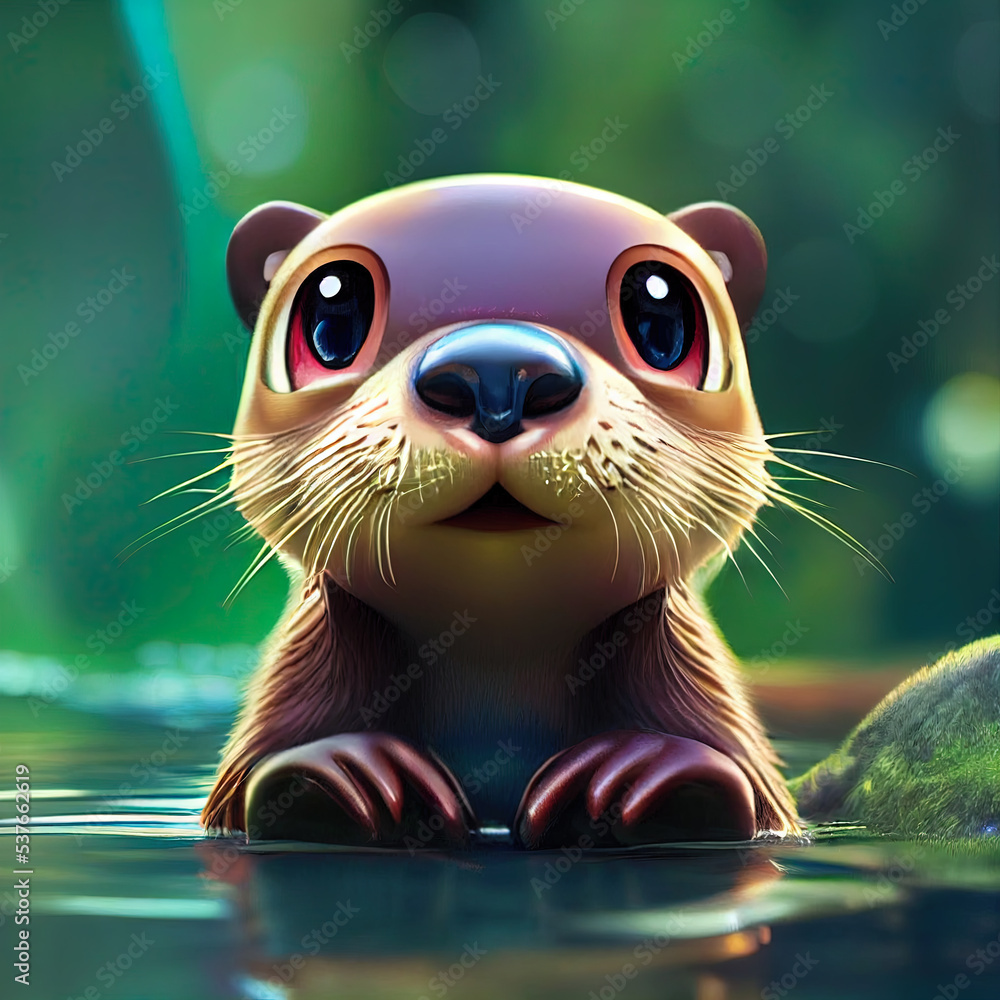 cute otter with big eyes, animation cartoon style, made by AI Stock ...