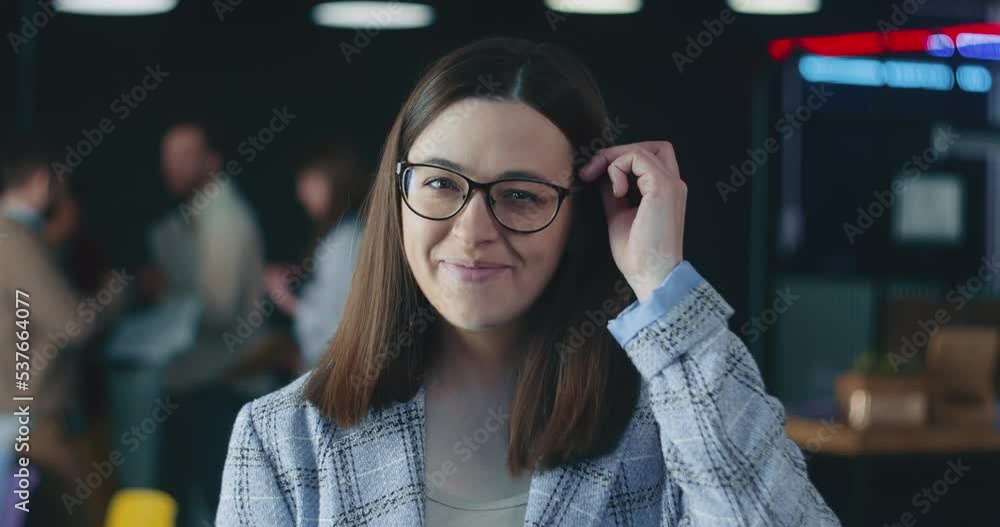 Beautiful happy 30s female leader, company boss in eyeglasses, formal ...