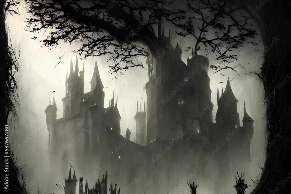 The Halloween scary castle is a huge, dark and spooky place. It's full ...