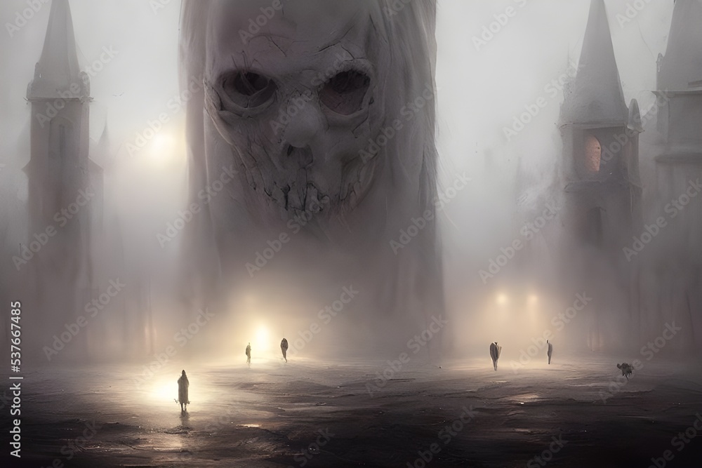 The picture shows three ghosts, each with a different expression. The ...