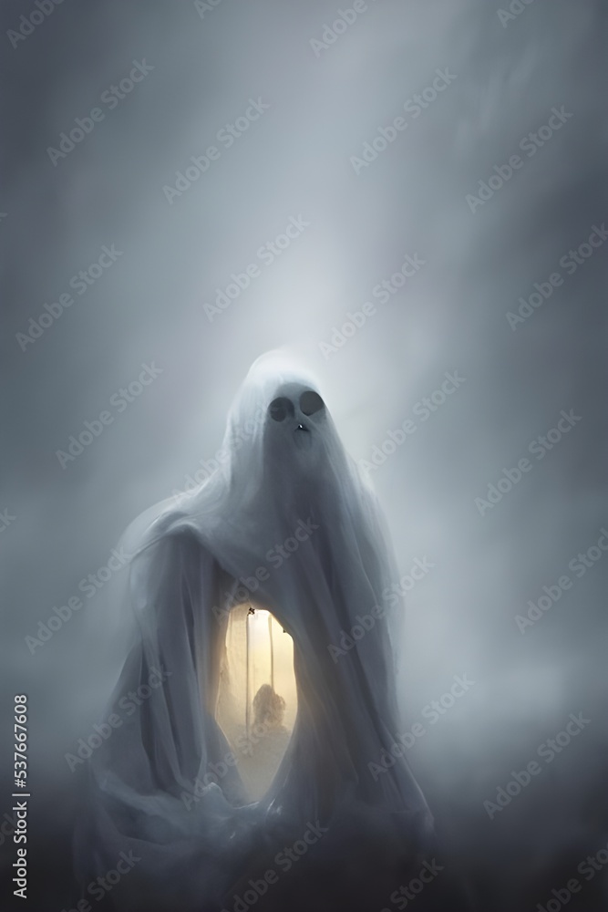 I see Halloween scary ghosts in the picture. They are white and have black eyes. Their mouths ...