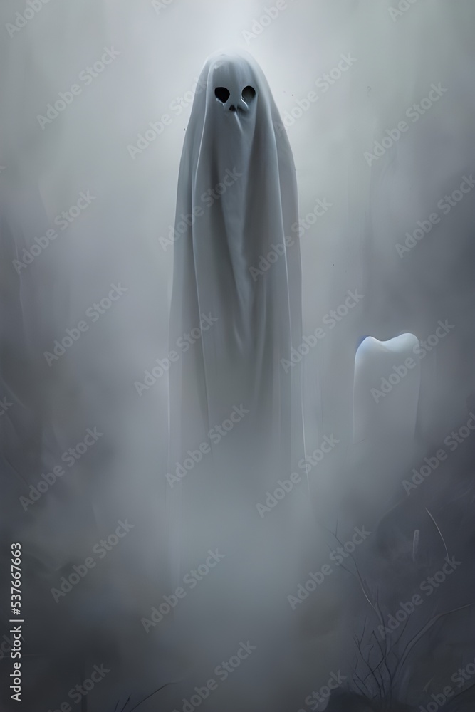 The Halloween scary ghosts are hanging out in the spooky graveyard ...