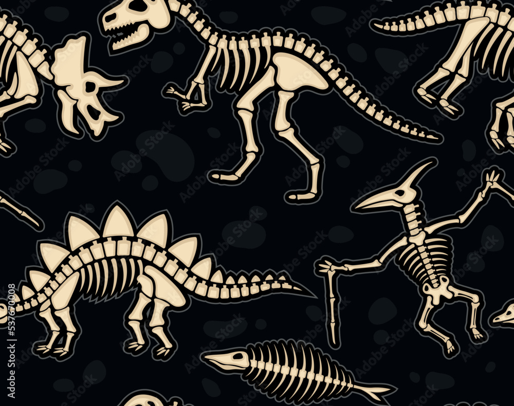 Vetor de Seamless pattern with dinosaur skeleton. Repeating template ...