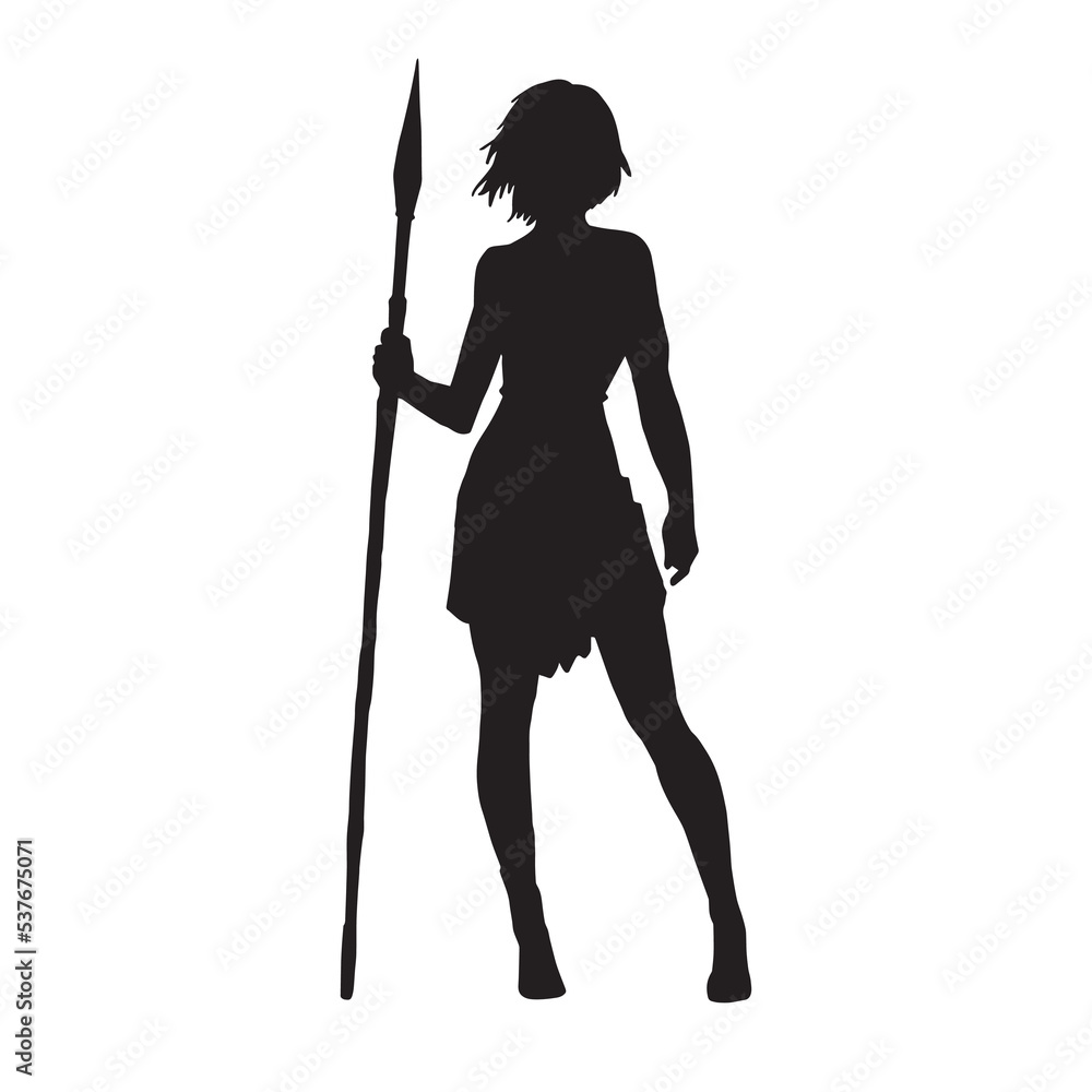 Female tribe warrior pose with a spear vector silhouette Stock Vector ...