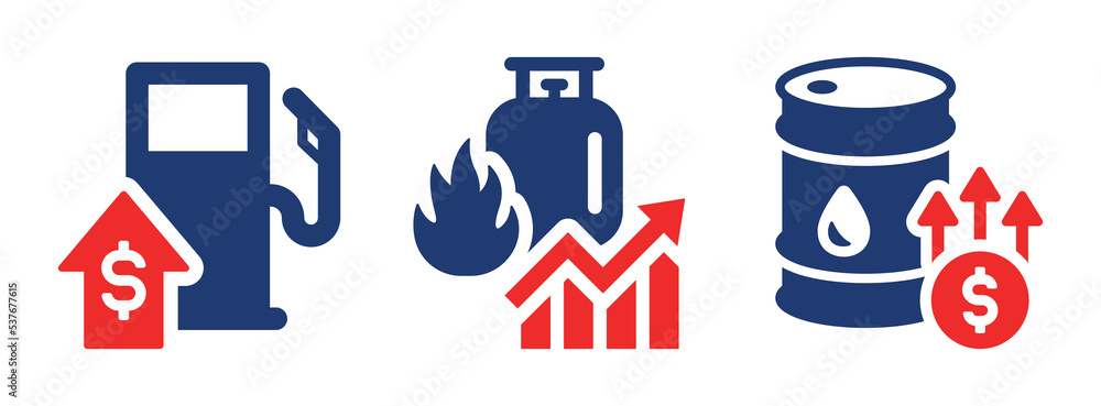 Fuel price increase icon set. Financial crisis symbol vector ...