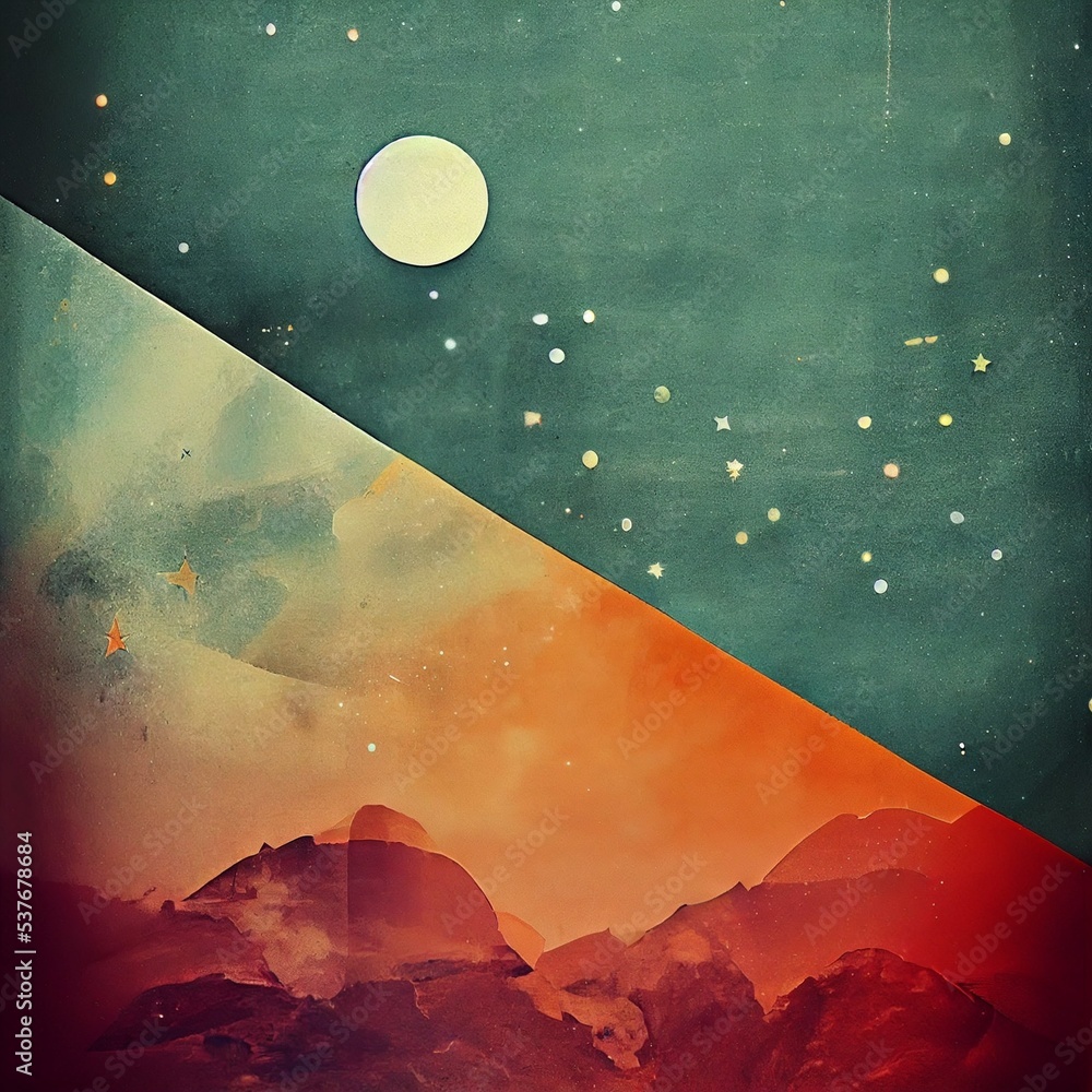 Nighttime wanderlust, collage aesthetic illustrations of moon in the ...