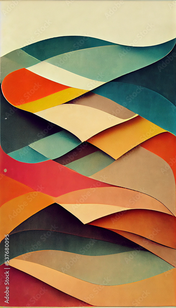 Colorful collage artworks of mountain landscapes with sky, clouds ...