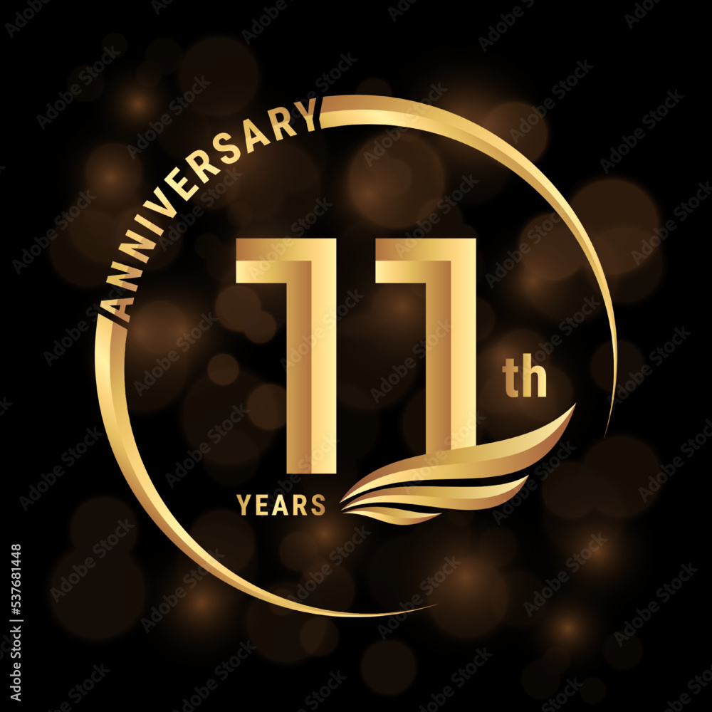 11th Anniversary Logo, Logo design with gold color wings for poster ...