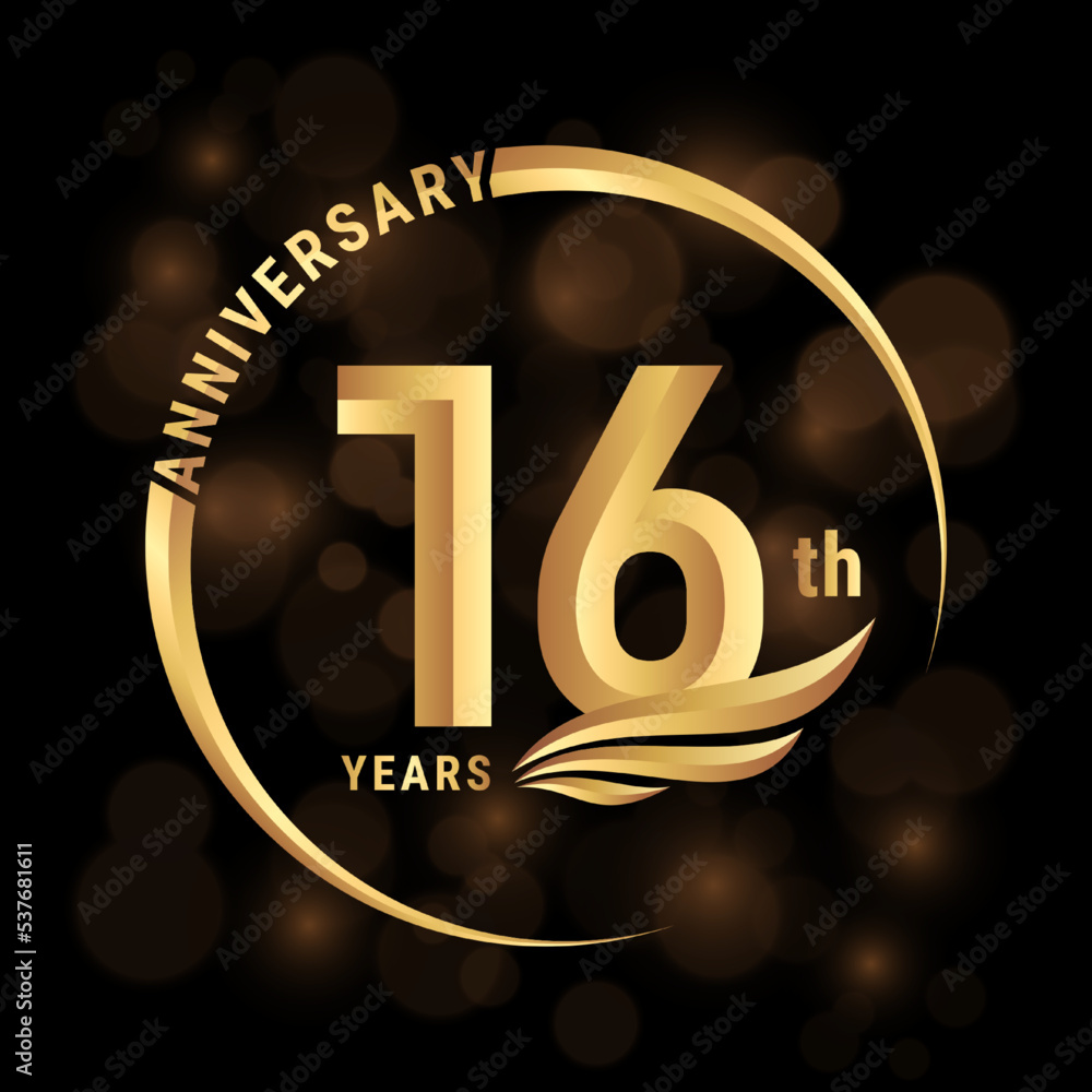 16th Anniversary Logo, Logo design with gold color wings for poster ...