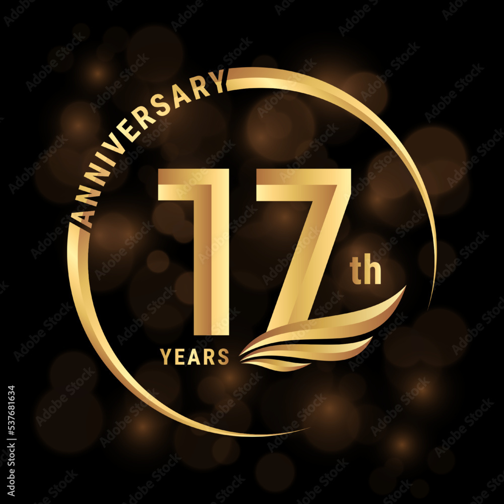 17th Anniversary Logo, Logo design with gold color wings for poster ...