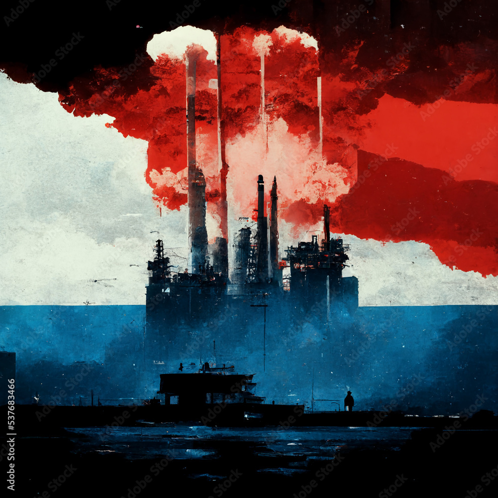 Abstraxt Illustration of Cold War Russia Flag with Weapon Factory and ...