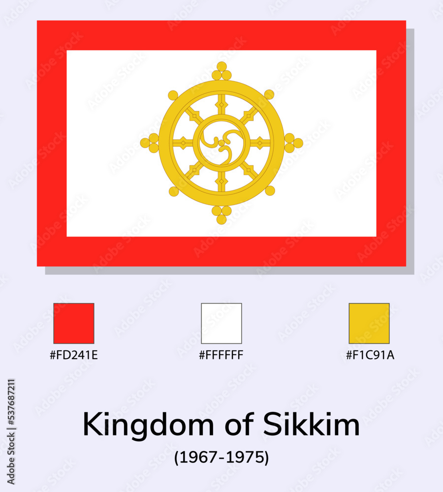 Vector Illustration of Kingdom of Sikkim (1967-1975) flag isolated on ...