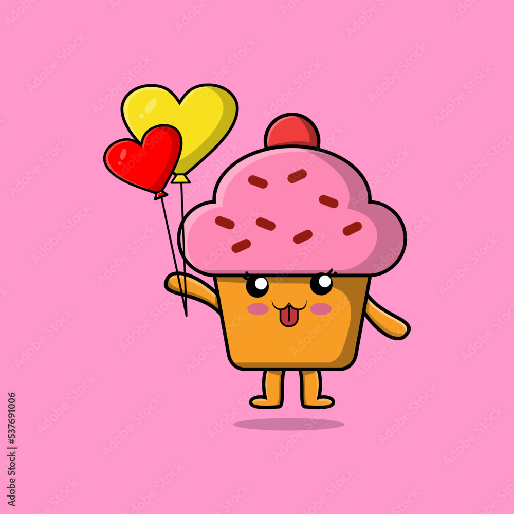 Cute cartoon Cupcake floating with balloon cartoon vector illustration ...