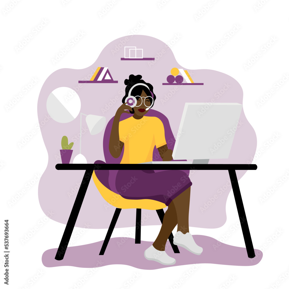 Female technical support agent at workplace on white background Stock ...