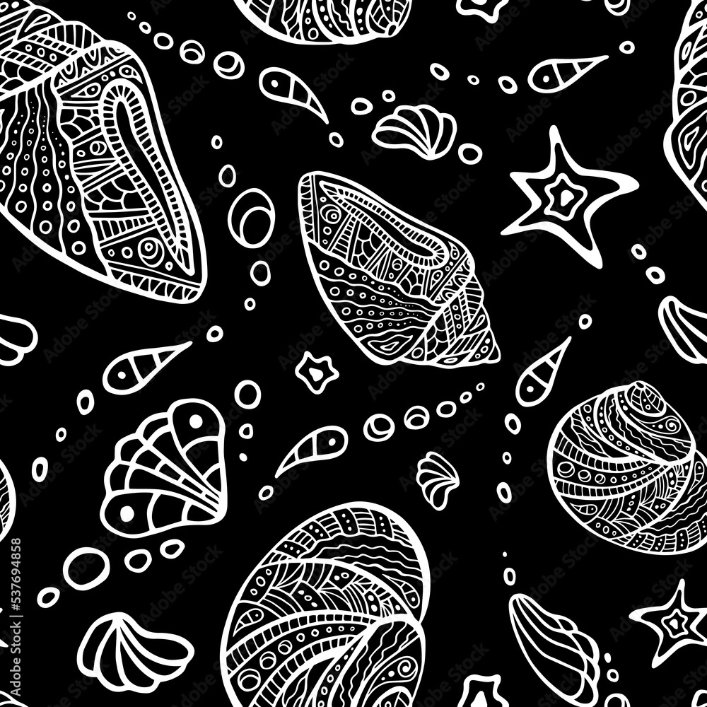 Polynesian shell irregular seamless pattern. Zen doodle conch endless ...