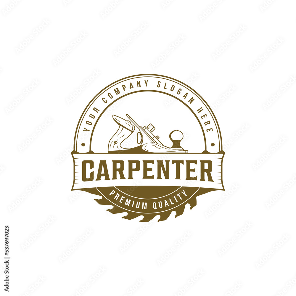 Woodwork carpenter and axe vintage logo with illustration design ...