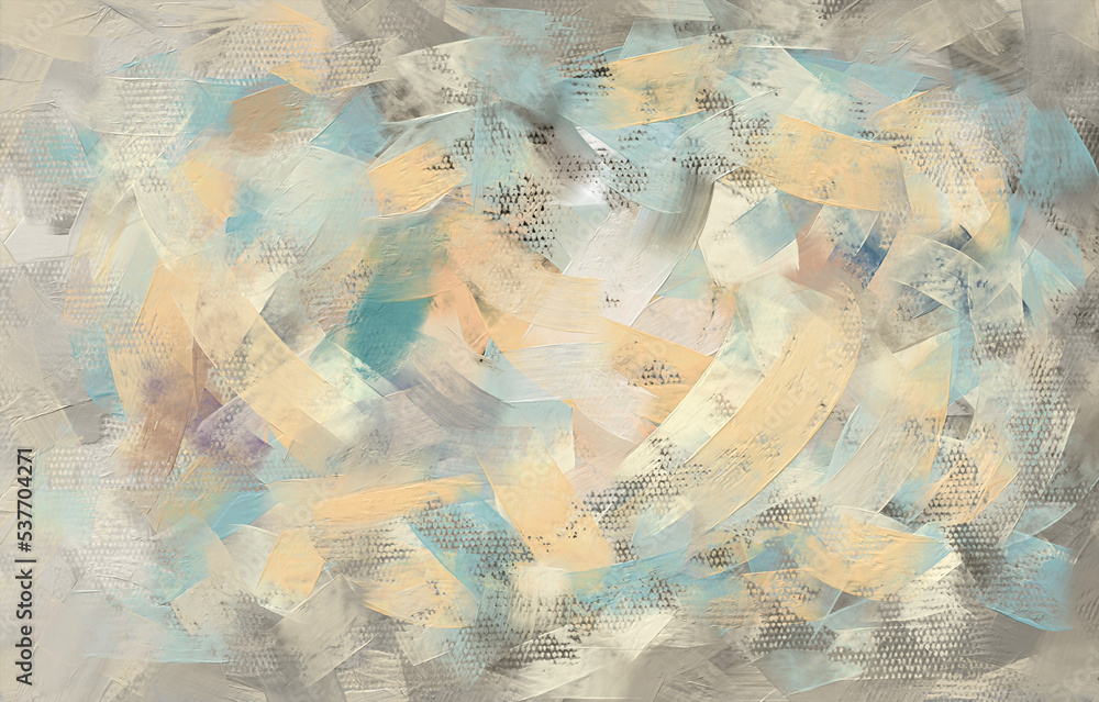 Sand color, teal abstract paint strokes, oil painting on canvas ...