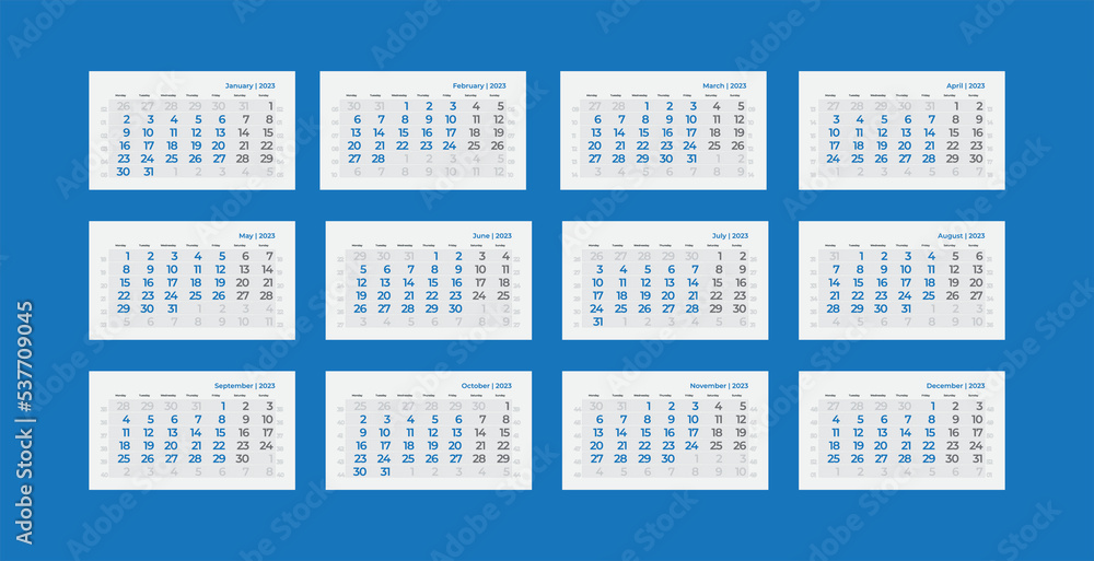 2023 quarter calendar or flip calendar grid. Useful template for a ...