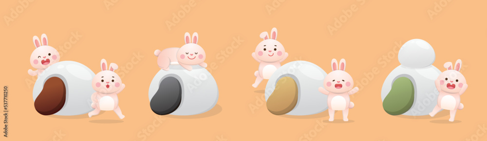 Cute rabbit character or mascot, lantern festival or winter solstice ...