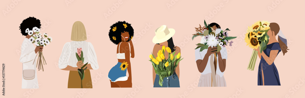 Set of abstract modern vector illustration of beautiful girls different ...