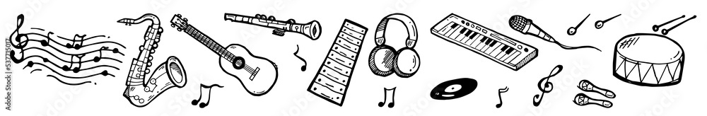 Musical instruments and music for playing live music. Set of objects ...