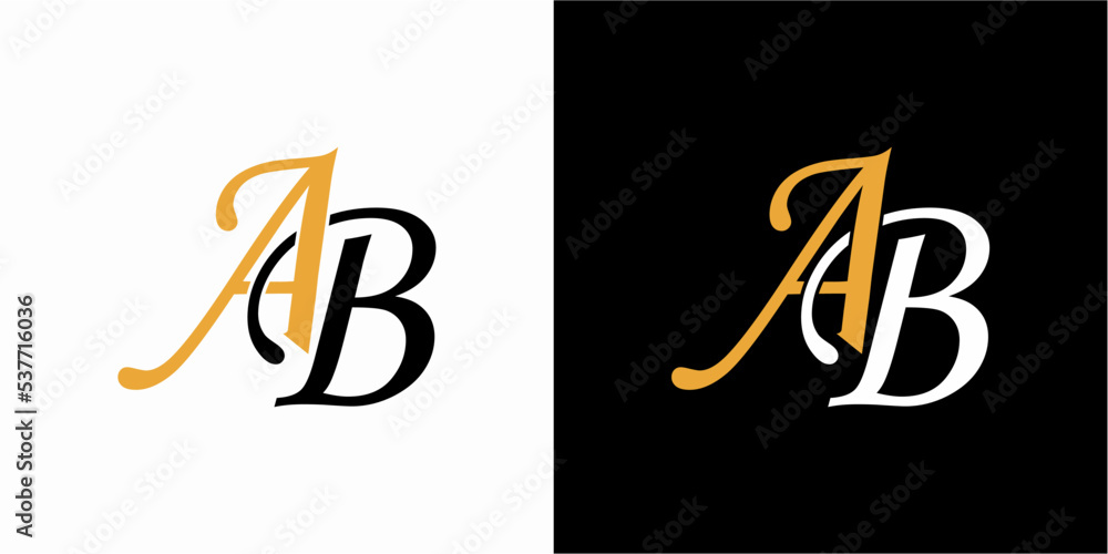 Initial letter AB, elegant overlapping monogram logo, luxury gold color ...