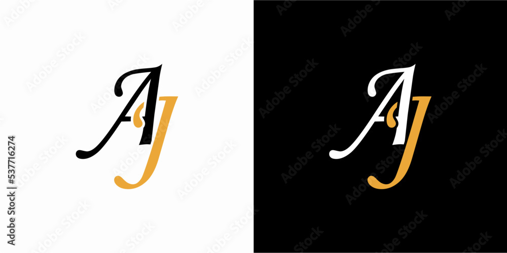 Initial letter AJ, elegant overlapping monogram logo, luxury gold color ...