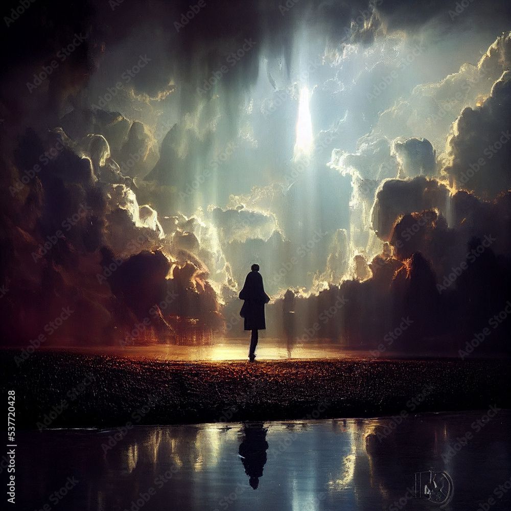 Truth is revealed to man. Holy rays from the sky to the wanderer. A ...