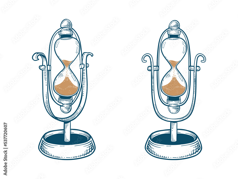Hand drawn illustration of hourglass vintage style timer sketch drawing ...