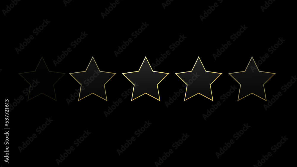 Glowing metallic stars with gold border transition, 5-star rating ...