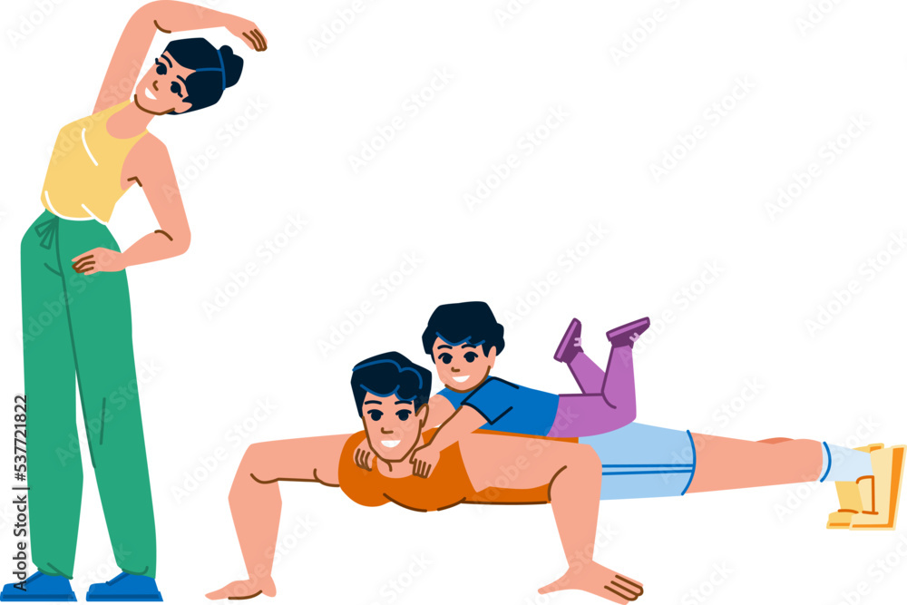 family exercise vector. together happy, child healthy, mother fitness ...