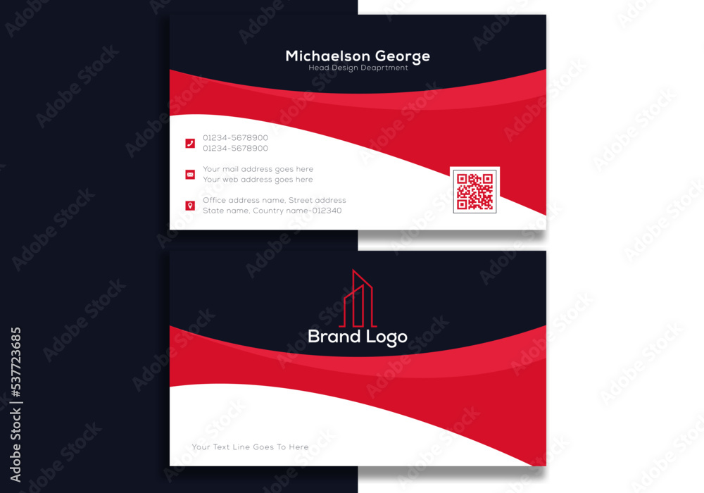 Maroon red dark blue white abstract business card design template ...