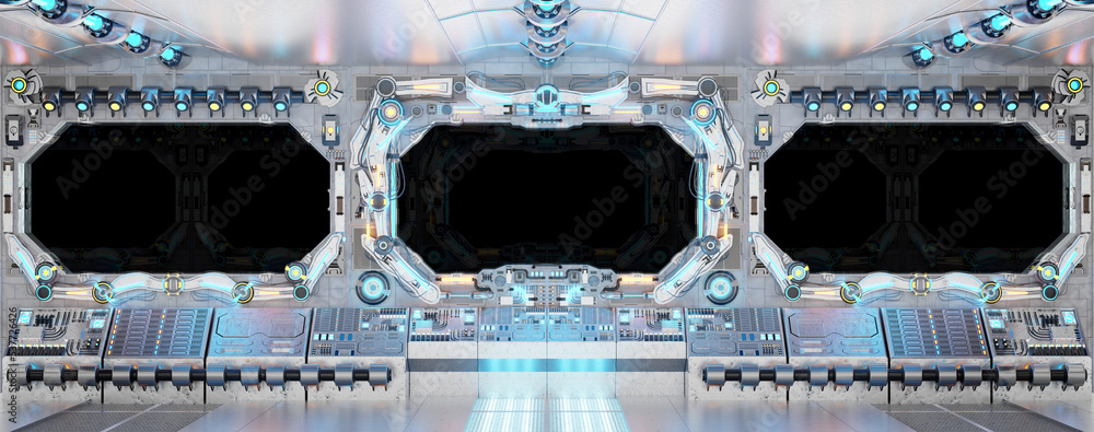 White spaceship interior with isolated window. Futuristic spacecraft ...