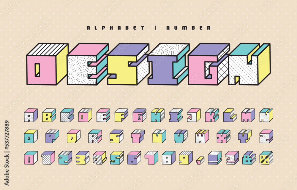 Decorative Memphis alphabet font and number. Funky 80s, 90s retro ...