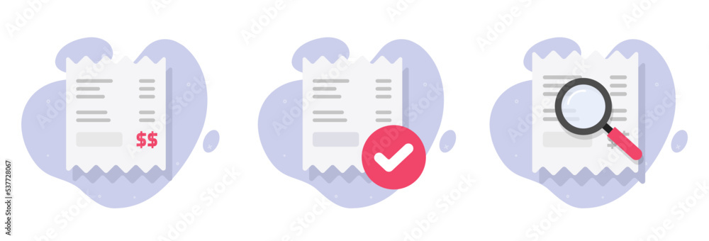 Receipt bill tax invoice vector graphic set or order completed check ...