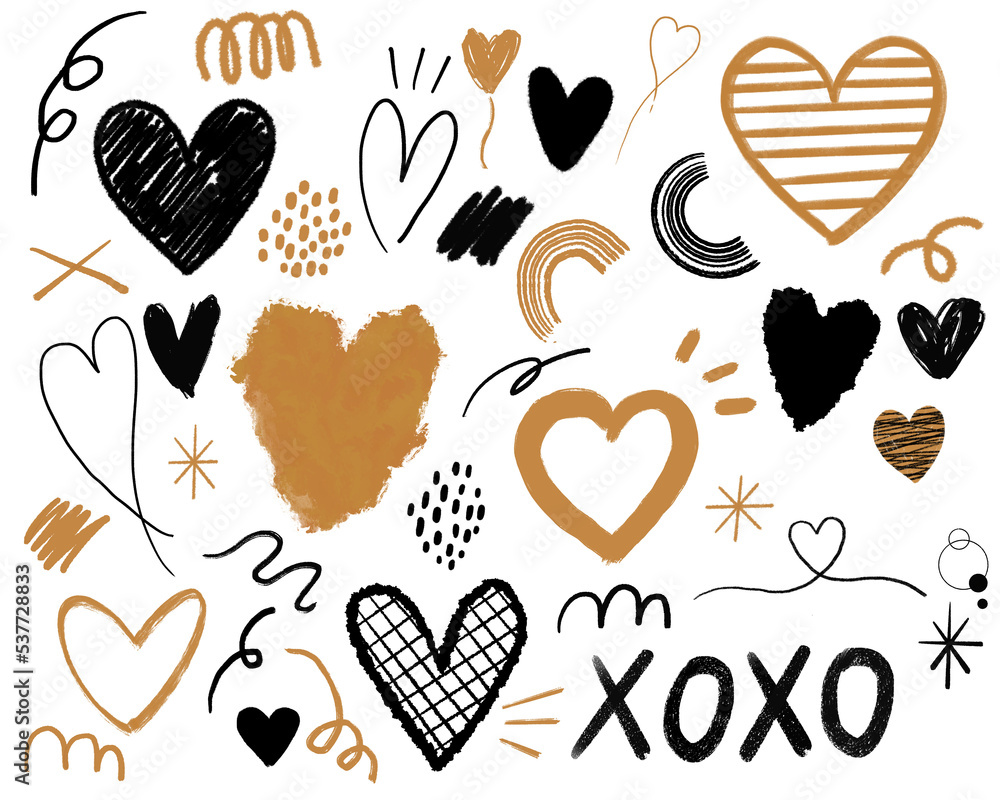 Heart Doodle Sketch Set Marker Textured Hearts PNG Drawing Elements ...
