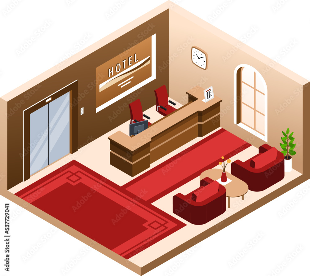 Hotel Lobby Isometric Composition Stock Vector | Adobe Stock