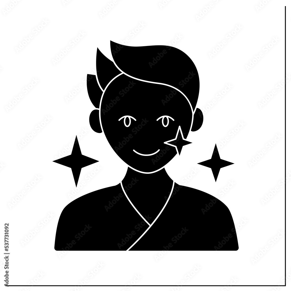 Cosmetology glyph icon. Bright and healthy face. Perfect skin tone ...