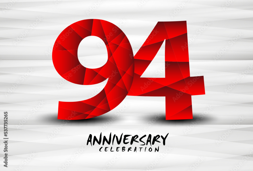 94 Year Anniversary Celebration Logo red polygon vector, 94 Number ...