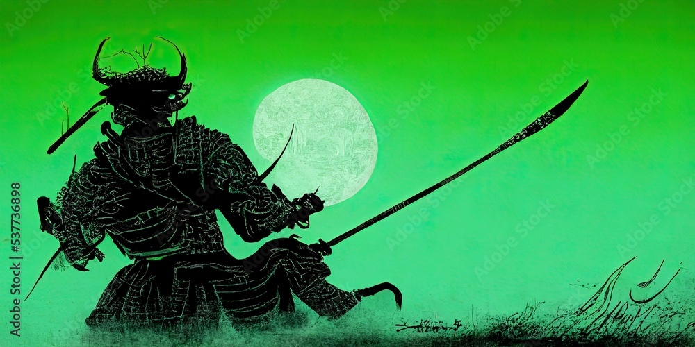 Anime style, Japanese samurai fighting with enemy, in Japanese black ...