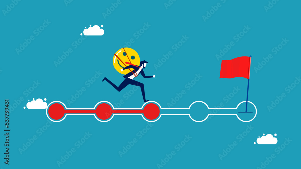 Good attitude to progress. businessman who thinks positively runs on ...