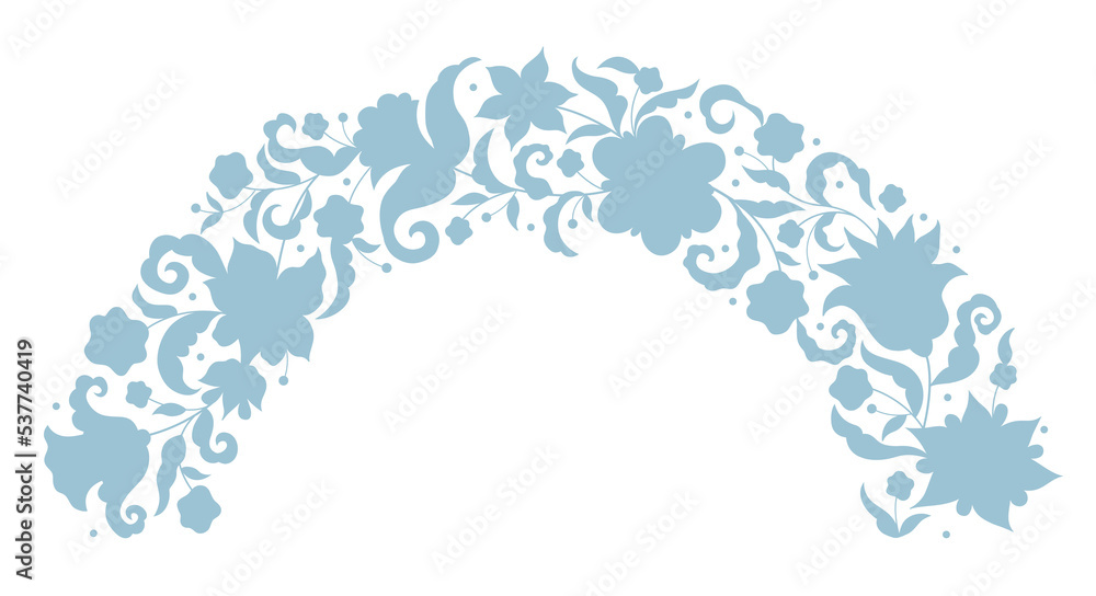 Floral half-round frame, vignette, border, card design template ...